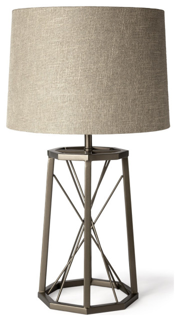 Metallic Aged Bronze Tone Octagonal Metal Table Lamp - Industrial ...