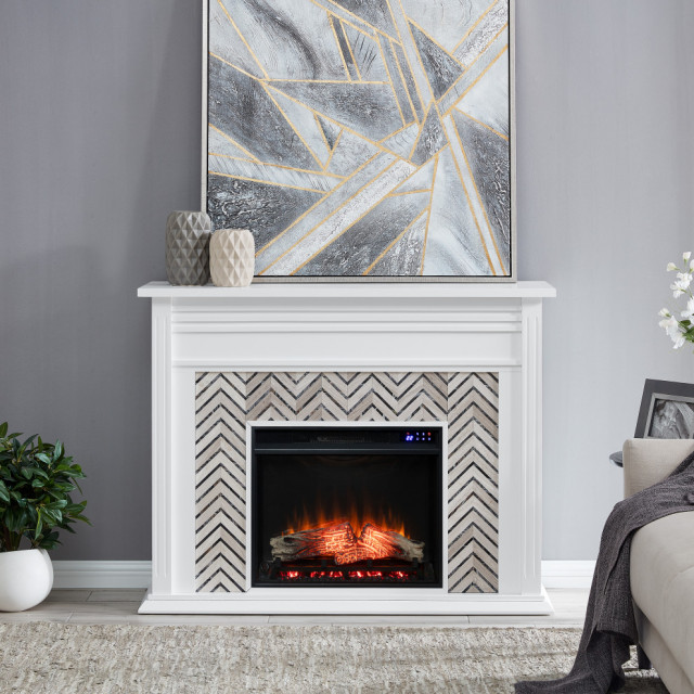 Rosedale Tiled Marble Electric Fireplace - Transitional - Indoor ...