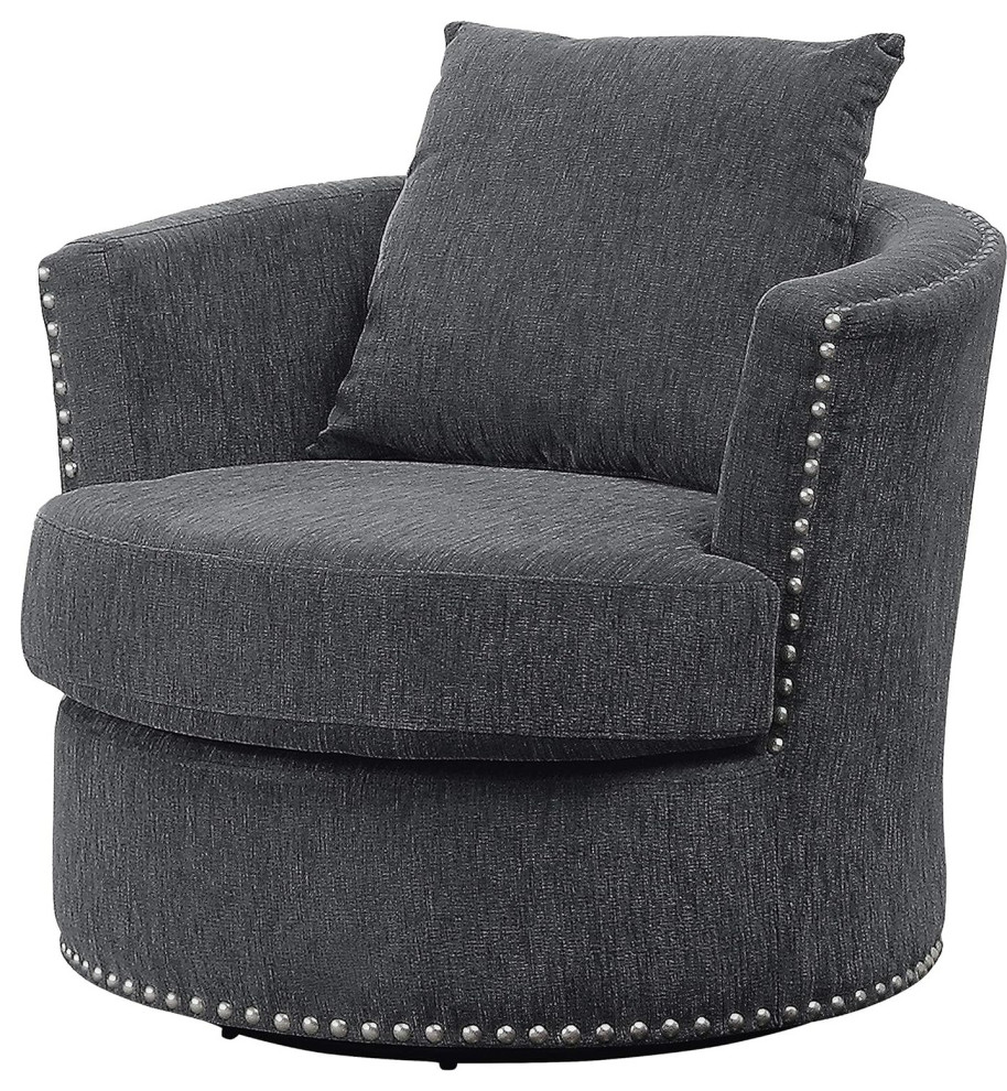 Contemporary Swivel Accent Chair with Comfortable Seat and Throw Pillow ...