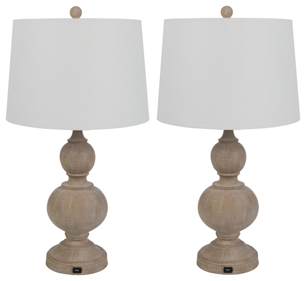 Set of 2 Table Lamps With USB Charging Ports and LED Bulbs Included ...