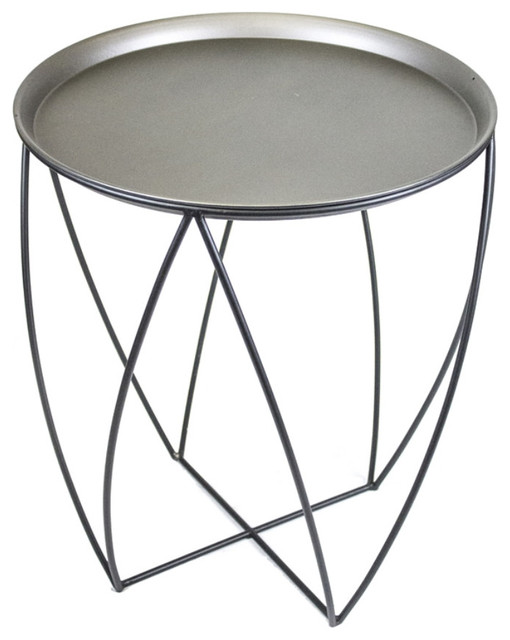 Round Metal Accent Table With Wired Legs, Gray - Transitional - Side ...