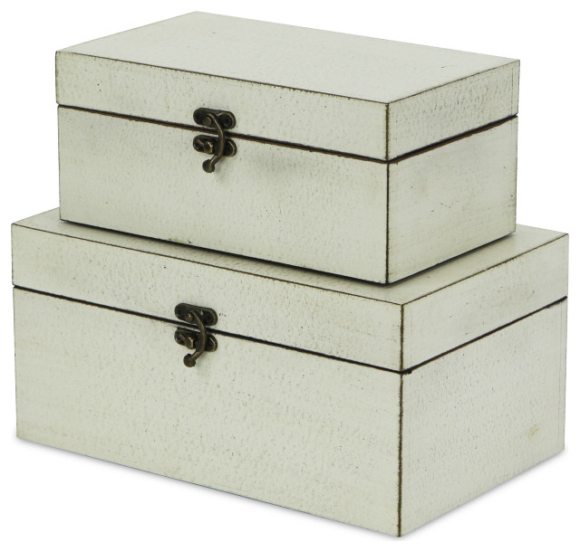 Calista Set of 2 Distressed Boxes - Off White - Farmhouse - Decorative ...