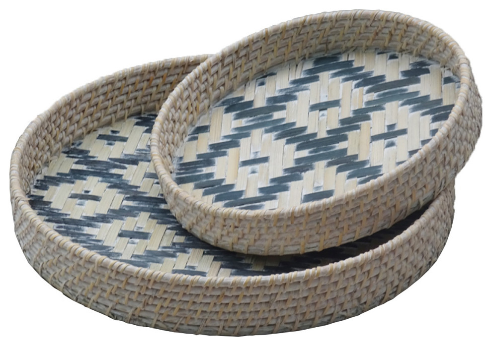 Plutus Brands Rattan Tray, Multi-Colored Natural Fiber Set Of 2 ...
