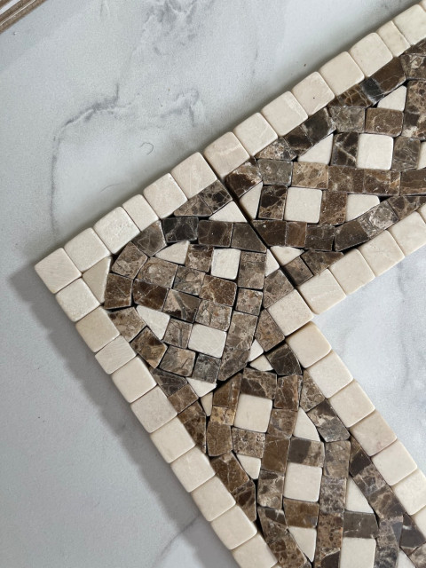 Marble Mosaic Border Accent Tile Quadra Emperador 2.25x2.25 Tumbled, 1 ...