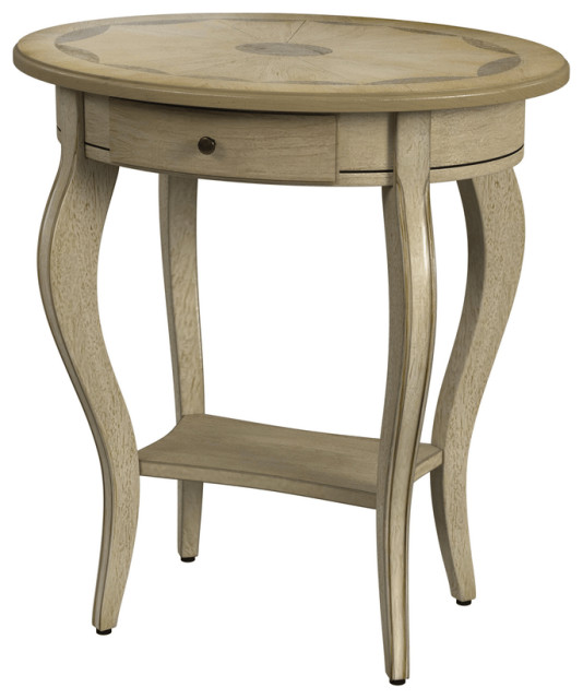 26" Beige Manufactured Wood Oval End Table With Drawer And Shelf ...
