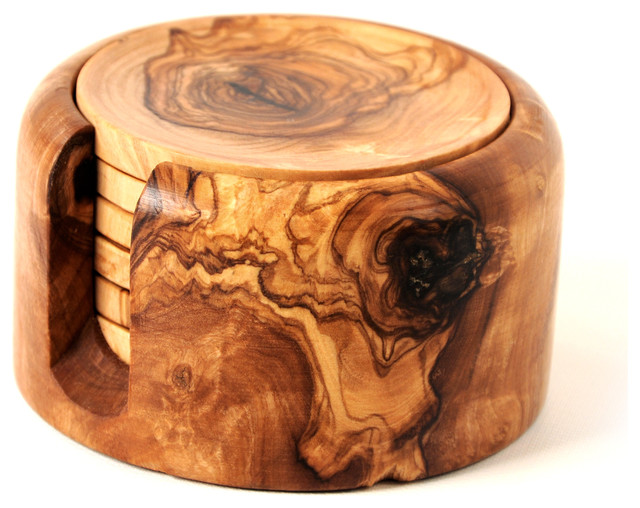 Hand Carved Coaster Set of 6 and Holder - Rustic - Coasters - by ...