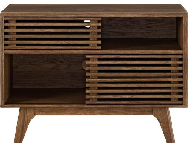 Mid-Century Modern Two-Tier Display Stand in Walnut - Transitional ...