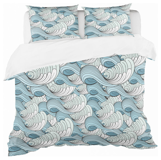 Great Wave inspiration Coastal Pattern Duvet Cover Set, Twin + 1 Sham ...