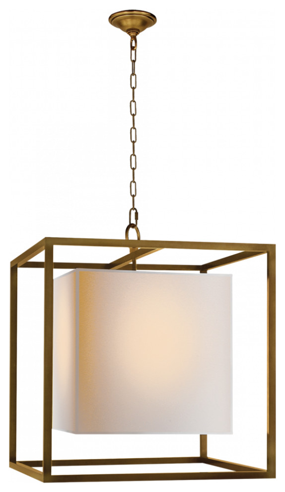 Caged Pendant, 2-Light Hand-Rubbed Antique Brass, Natural Paper Cube ...