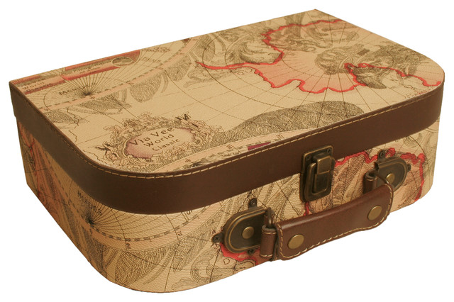 Large Map Faux Leather Suitcase - Traditional - Decorative Trunks - by ...