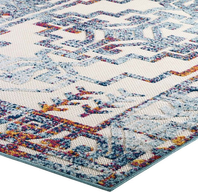 Modern Indoor/Outdoor Area Rug, Distressed Vintage, Multi-Color ...