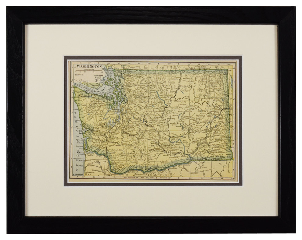 Vintage Washington Map, Framed Original Washington State Map- Authentic ...