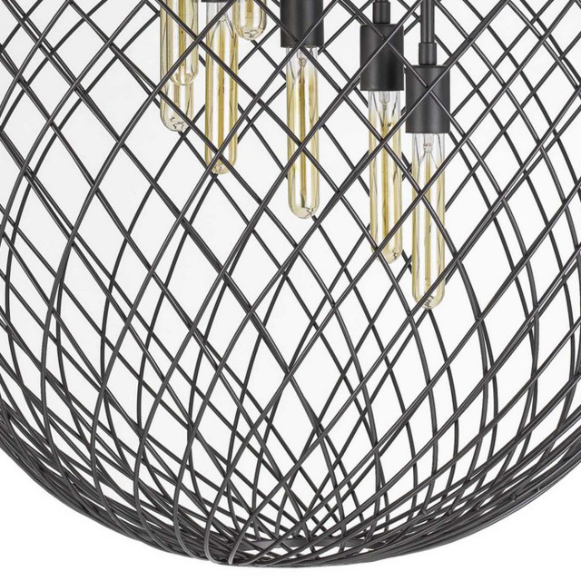 Benzara BM233269 U Shaped Wire Mesh Metal Chandelier With Wooden Rim ...