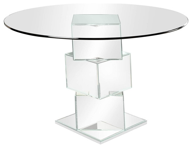 Unique Round Glass Dining Table with Chrome Mirrored Cube Base ...