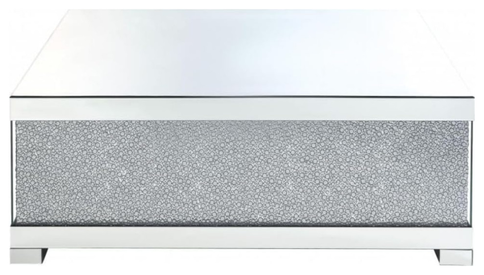 Rectangular Coffee Table, Mirrored Design With Elegant Faux Crystals ...