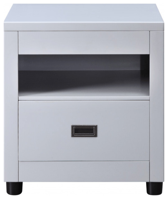 24" Dove Gray Square End Table With Drawer And Shelf - Transitional ...