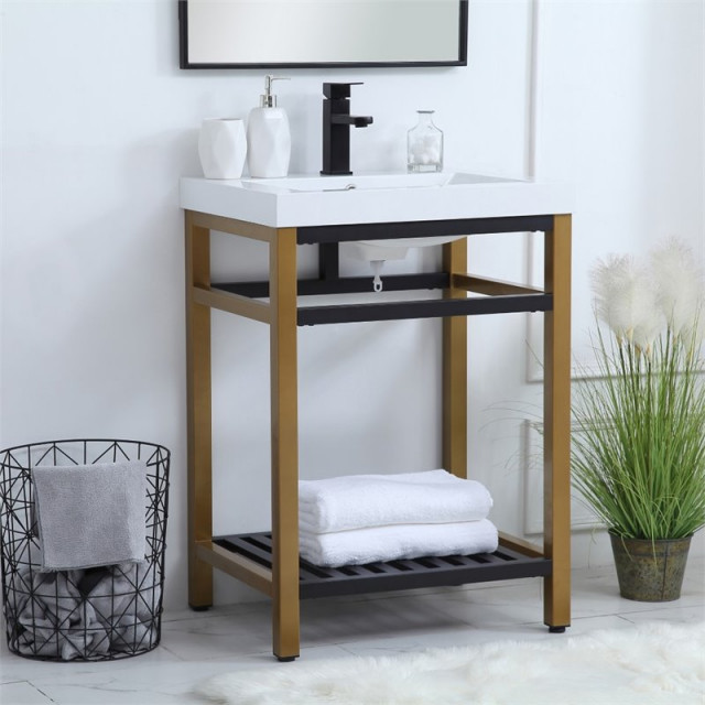 Elegant Decor Raya 18" Single Resin Top Metal Bathroom Vanity in Gold ...