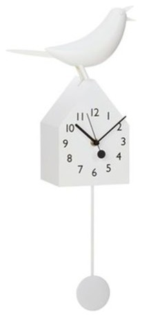 Motion Birdhouse Clock With Removable Pendulum, White - Contemporary ...