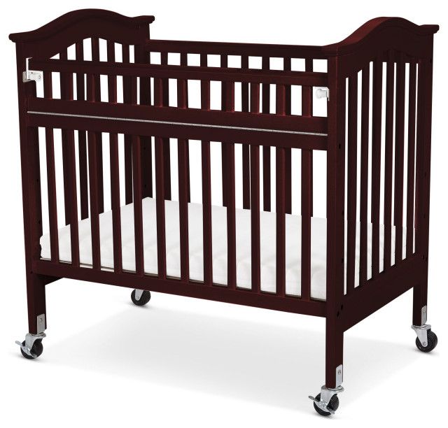 Benzara Slatted Wood and Metal Crib with Casters and Safety Gate ...
