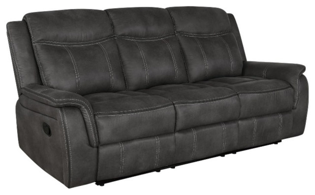 Coaster Lawrence Faux Leather Upholstered Tufted Back Motion Sofa Charcoal - Contemporary ...