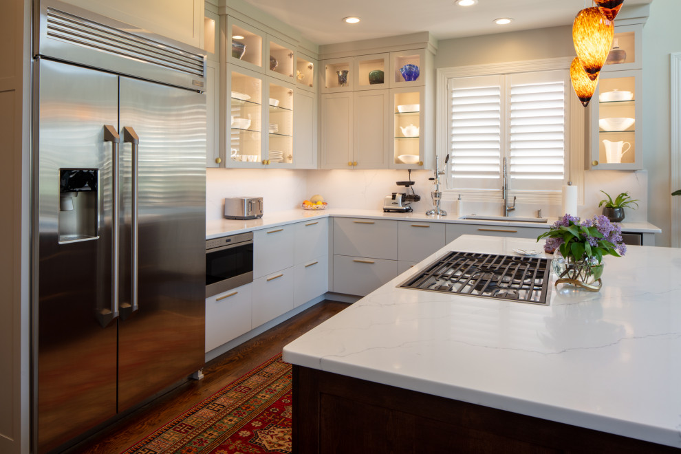 Single Island with Range & Slab Cabinets - Midcentury - Kitchen ...
