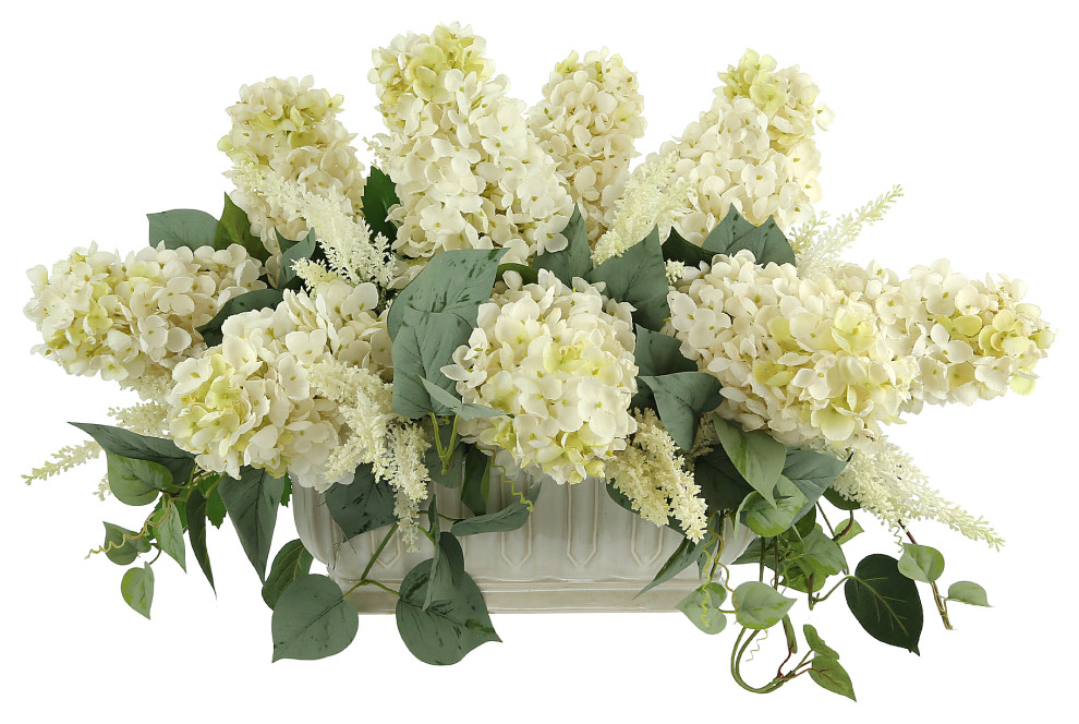 Cone Hydrangea and Astilbe Arrangement in an Oval Ceramic Vase ...