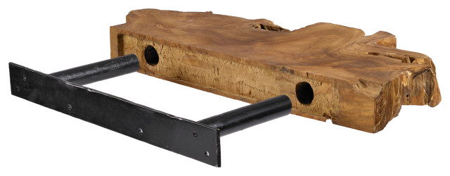 Takara Natural Teak Wood Live Edge Wall Shelf, 15.8x9.8x2in. - Rustic ...