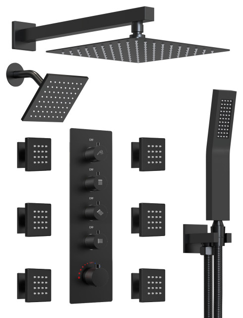 Dual Heads Thermostatic Shower System With Body Jets, 16 ...