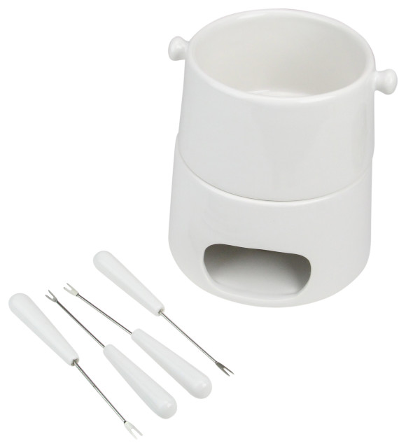10" White Ceramic Stackable Fondue Set With Warming Base - Modern ...