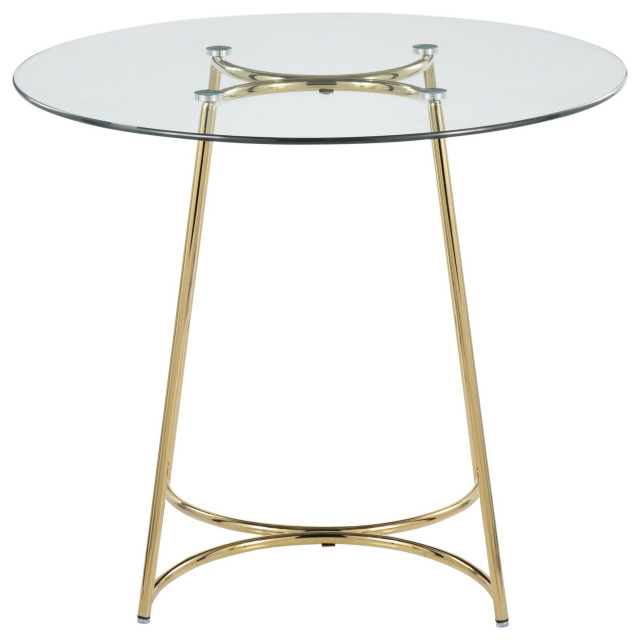 Cece Contemporary/Glam Dinette Table, Gold Steel With Clear Glass Top ...