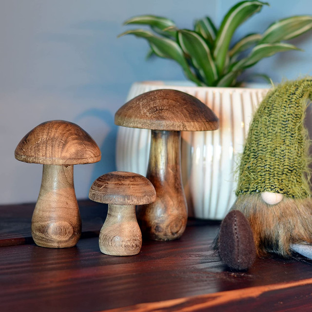 3 Piece Wooden Mushroom Set - Rustic - Decorative Objects And Figurines ...