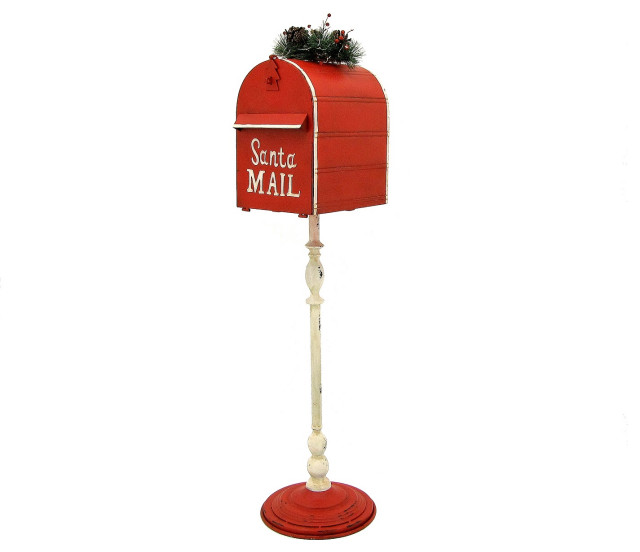Standing "Santa's Mail" Christmas Mailbox With Light-Up Wreath, Red ...