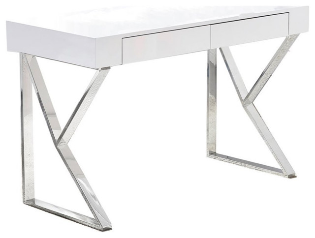 Bowery Hill 47" Modern Wood/Stainless Steel Computer Desk in Silver ...