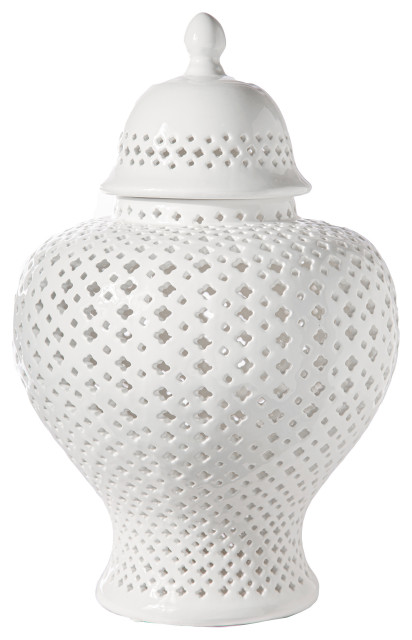 Ceramic Ginger Jar with Cutout Pattern Design Body Gloss Finish White ...