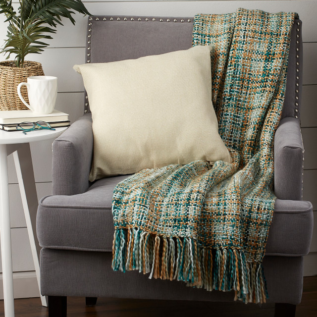 DII 60x50" Modern Acrylic Blanket Throw, Variegated Teal Blue ...