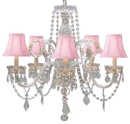 Crystal Chandelier With Shades, Pink - Traditional - Chandeliers - by ...