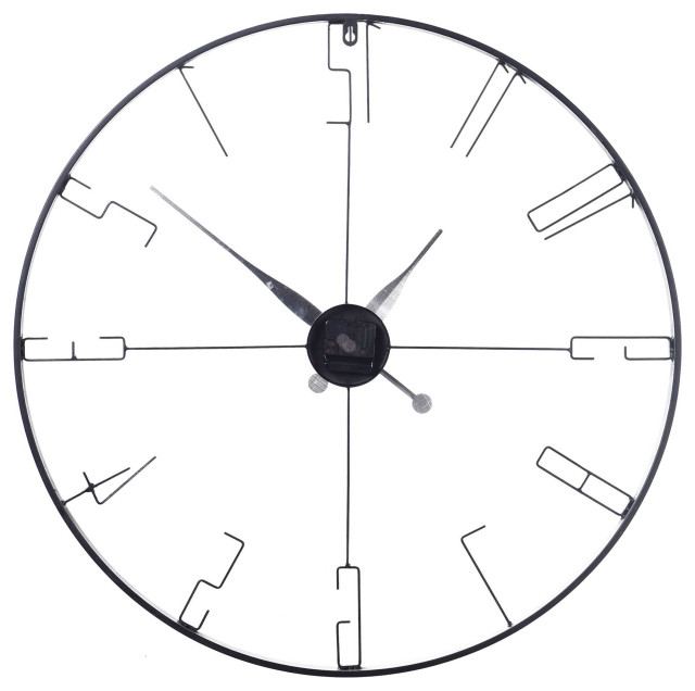 Metal Round Wall Clock Bronze Accents Matte Black Finish - Industrial ...
