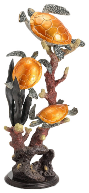 Sea Turtles & Coral Seascape Statue, One Size - Beach Style ...