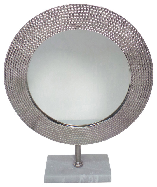 Hammered Metal Frame Round Standing Mirror with Block Base, Large ...