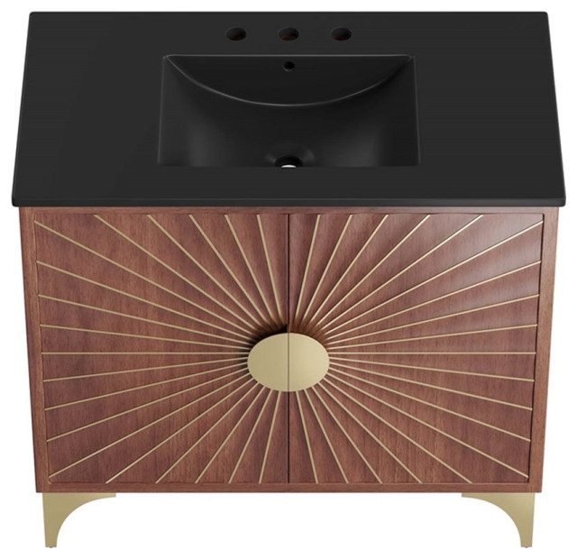 Modway Daylight 36" Solid Mango Wood Bathroom Vanity in Black/Walnut ...