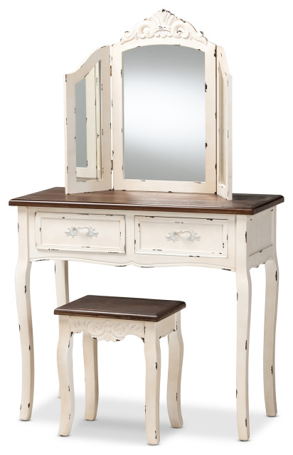 Levron Two-Tone Brown and Antique White Finished Wood 2-Piece Vanity ...