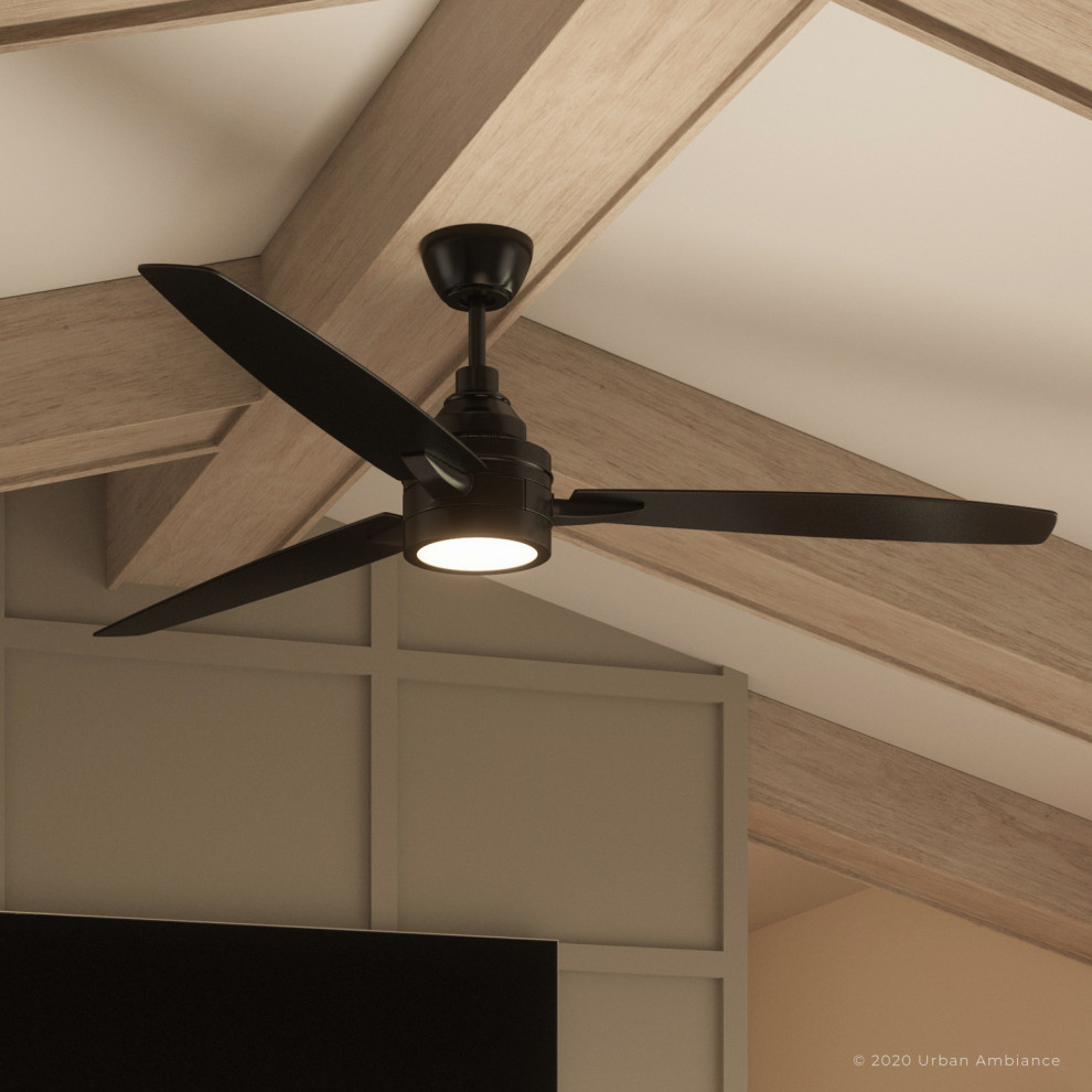 Luxury Mid Century Modern Ceiling Fan, Black, UHP9040, Tybee Collection ...