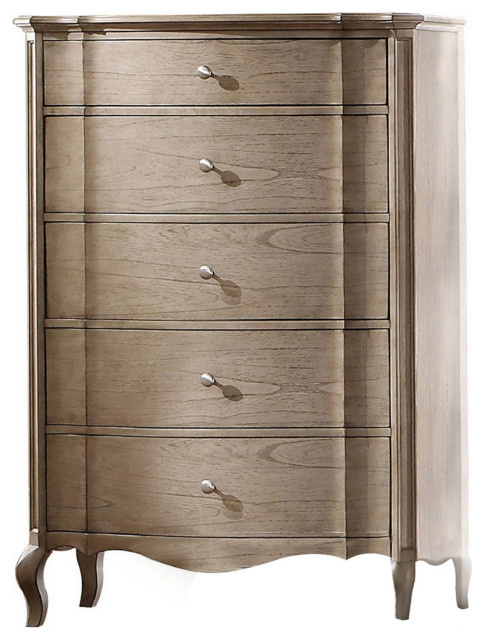 Benzara BM185447 5 Drawer Chest With Scalloped Bottom Edge, Antique ...