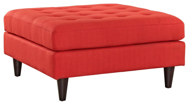 Melanie Atomic Red Upholstered Fabric Large Ottoman - Midcentury ...