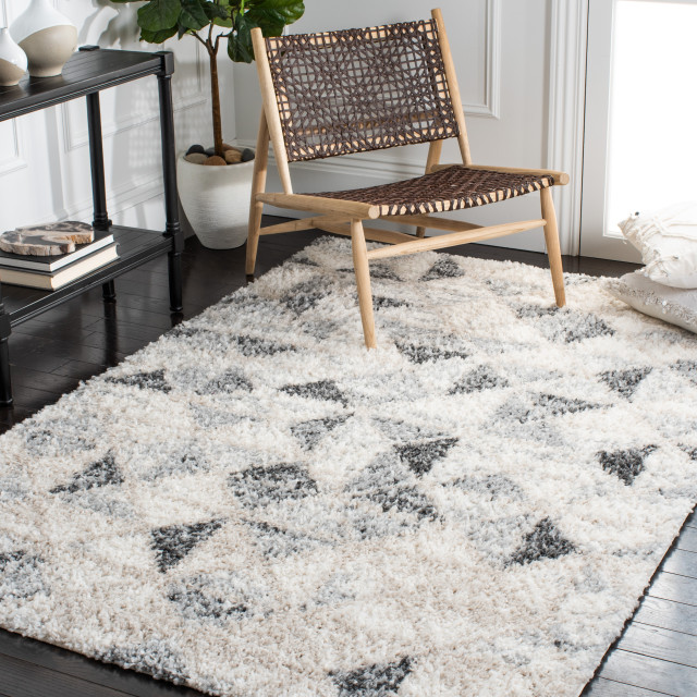Safavieh Berber Shag Ber422F Geometric, Shag Rug, Gray and Ivory, 5'5 ...
