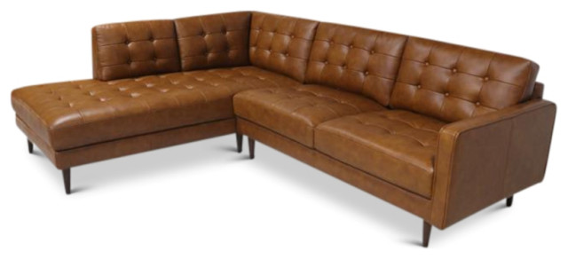 Lucille Modern Living Room Top Leather Corner Sectional Couch in Cognac ...