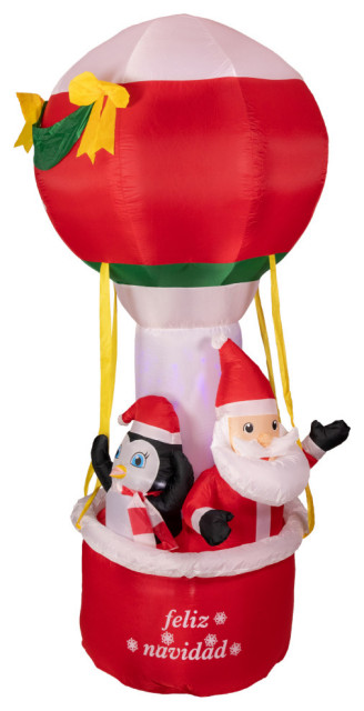 8' Lighted Inflatable Feliz Navidad Hot Air Balloon Outdoor Christmas ...