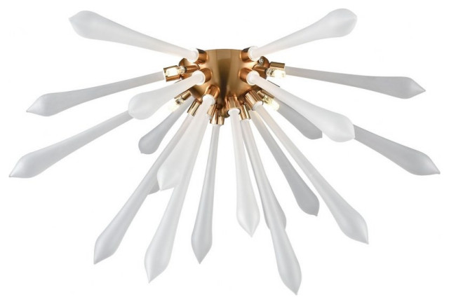 Modern Sputnik 4-Light Flush Mount Ceiling Light in Aged Brass White ...