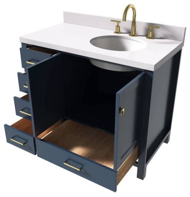 Cambridge Midnight Blue 43" Right Offset Oval Sink Vanity With Quartz ...