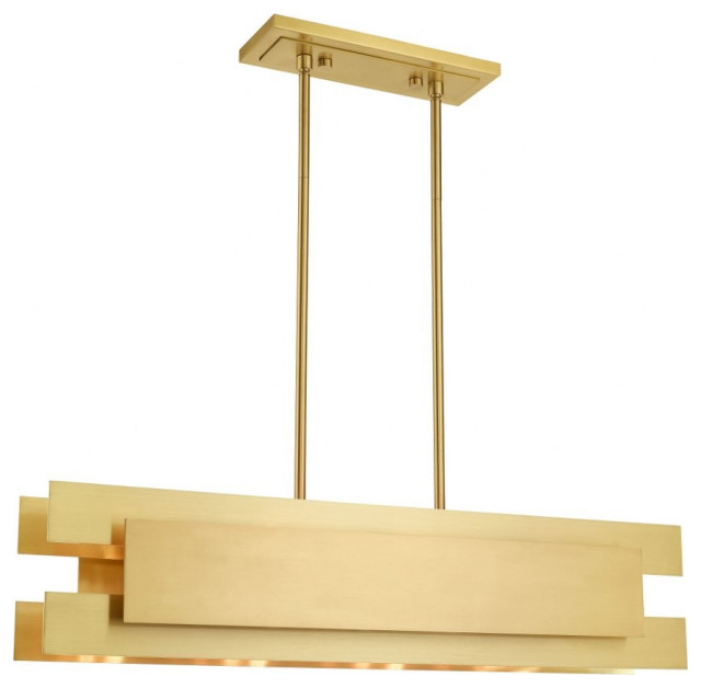 Modern Contemporary Four Light Chandelier-Satin Brass Finish ...